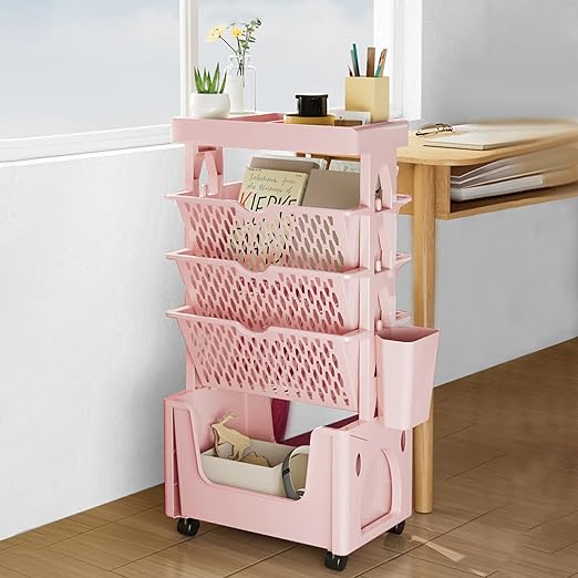 Amazon.com: Mobile Bookshelf 5 Tier Rolling Book Cart with Wheels ...