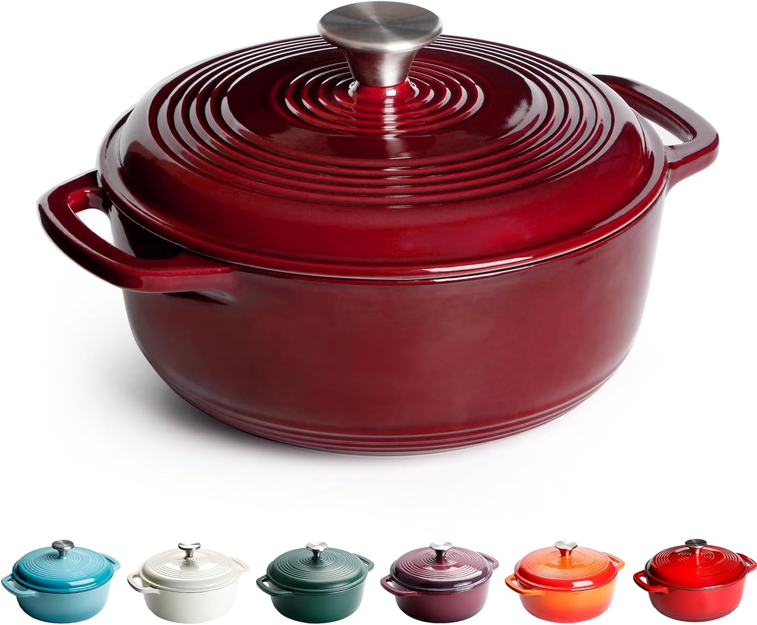 Cast Iron Dutch Oven, 22cm 3L 4.3kg - Round, Heavy-Duty Cast Iron Casserole Dish with Lid, Non ...