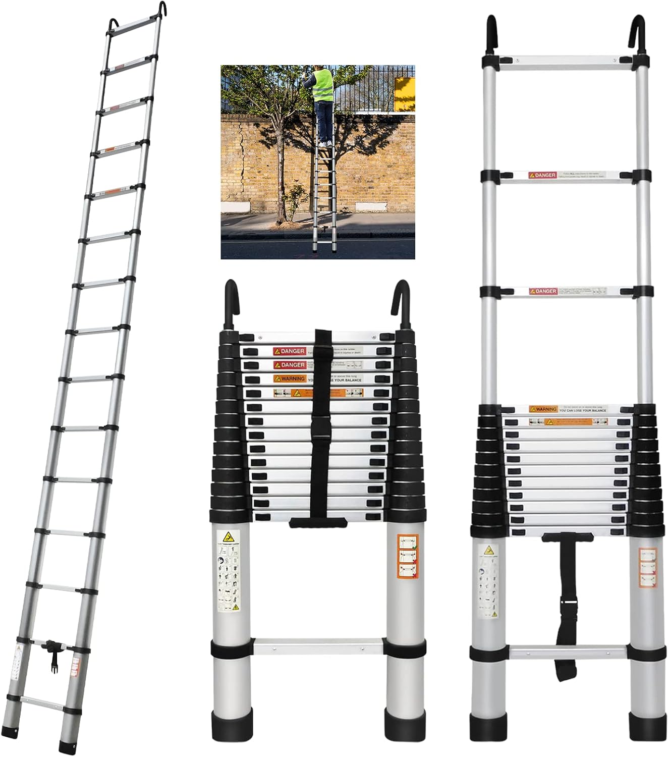 Aluminium Telescoping Ladder, 4M Folding Ladders, Ladder for Stairs, 14 ...