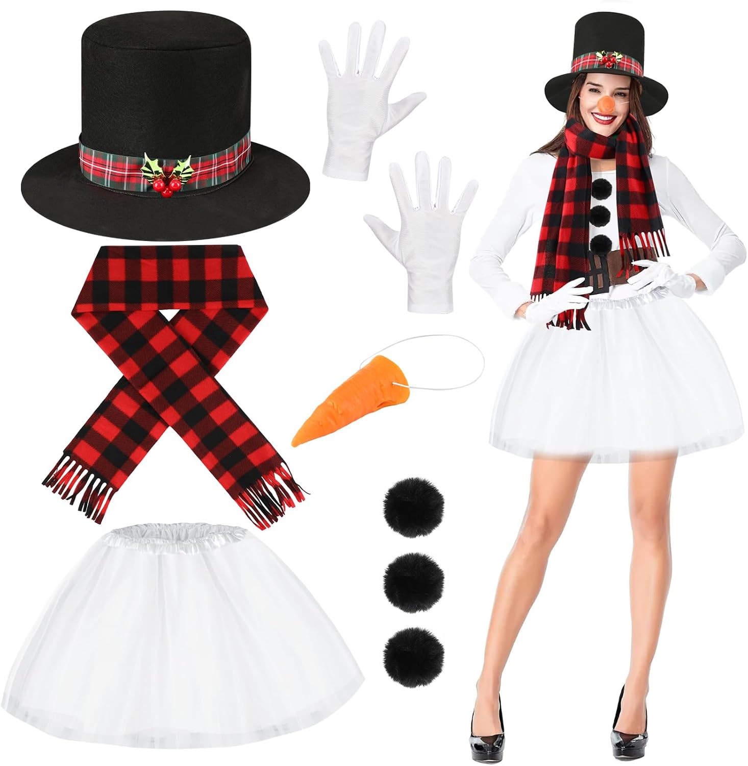 Amazon.com: Beipegin 8 Piece Snowman Costume Adult,Snowman Outfit Tutu ...