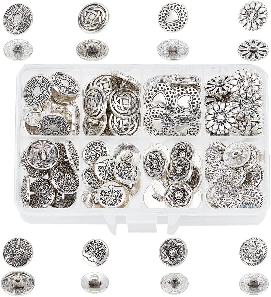 Amazon.com: PH PandaHall 80pcs Metal Shank Buttons 8 Style Engraved ...