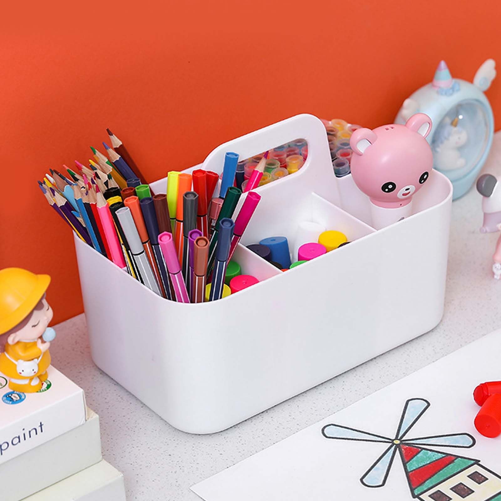 Desk Organizer,Plastic Caddy With Handle,Pen Organizer For Des, Marker ...