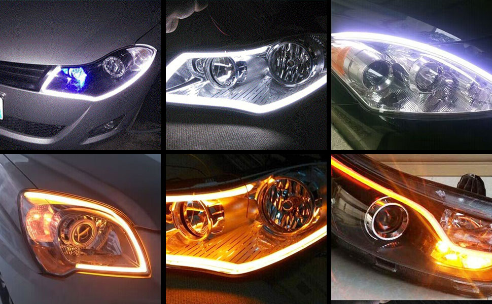 Sequential Led Strip 2Pcs White Amber Turn Signal Lights DRL Led ...