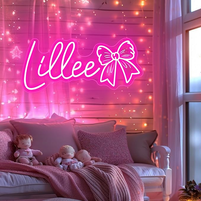 Custom Bow Name Neon Sign, Bow Neon Sign Light Trendy Art Decor Girl's ...