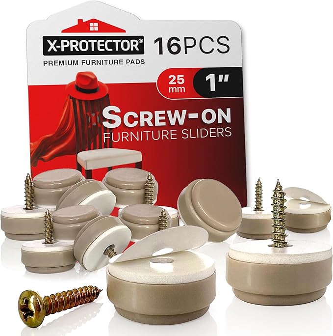 Chair Glides X-PROTECTOR – 16 PCS 1" Furniture Glides – Screw-On Chair ...