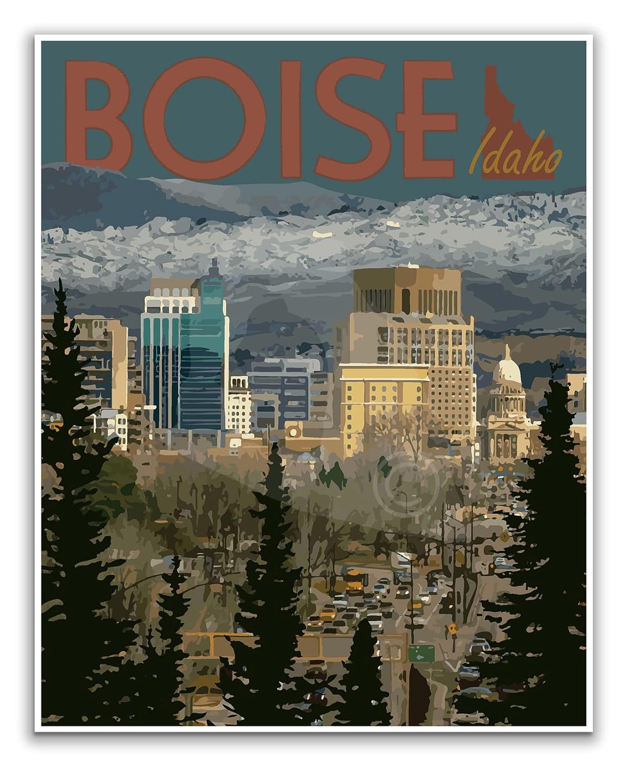 Amazon.com: Boise Idaho Poster, Boise Idaho Print, Downtown Boise Art ...