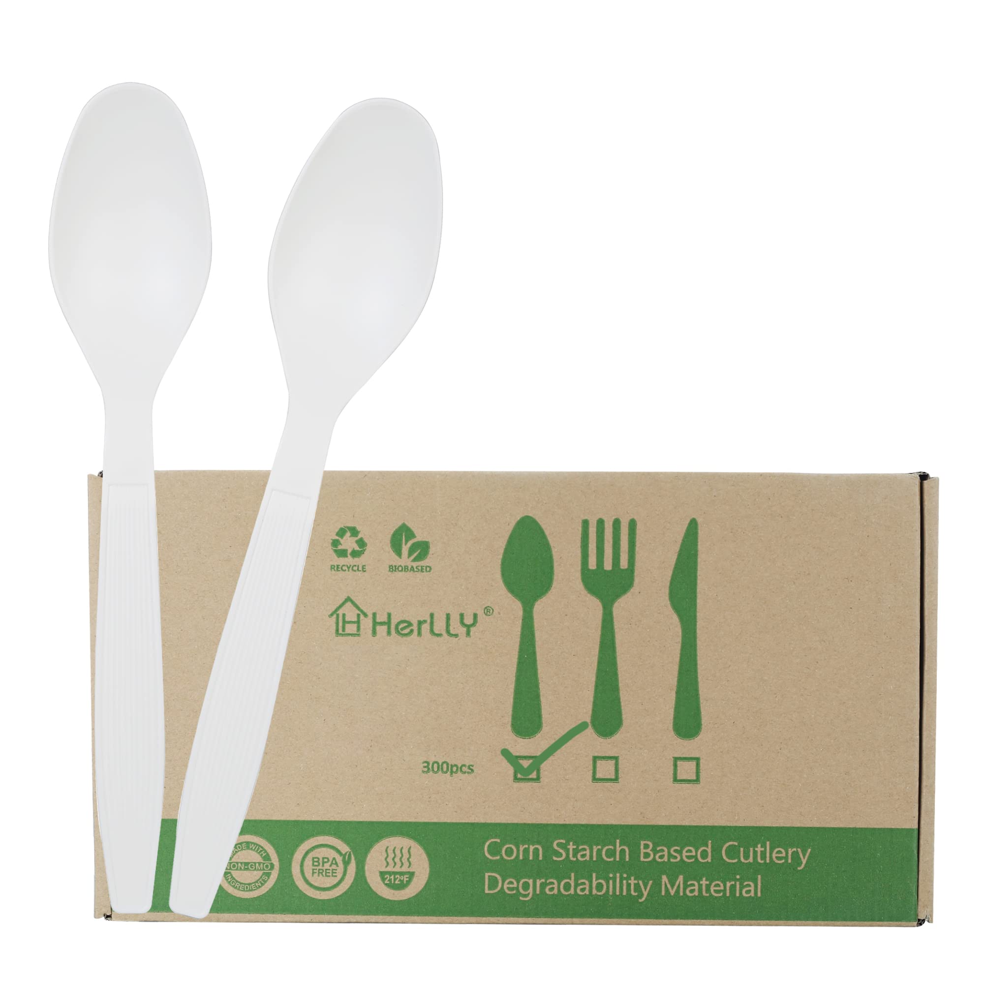 Amazon.com: HERLLY Compostable Spoons,300 Disposable Spoons for Party ...