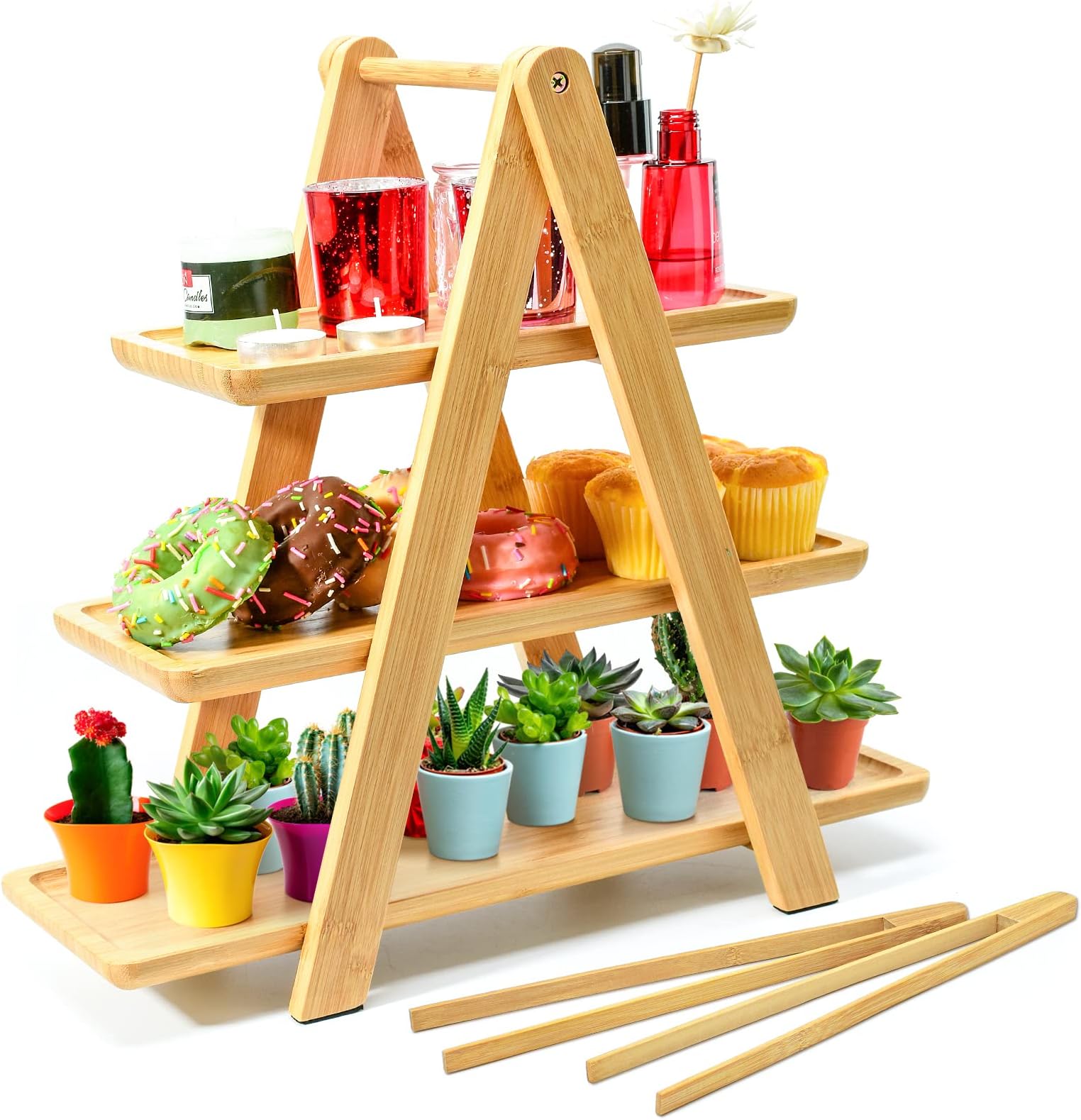 Amazon.com: Beeveer Wooden Double 3 Tier Serving Tray Serving Ladder ...