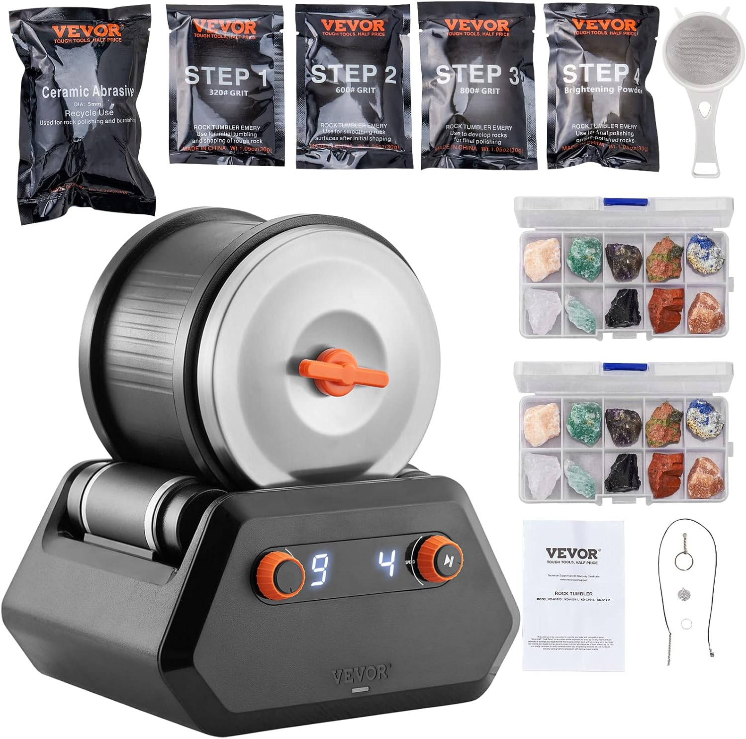 Brandclub - VEVOR Rock Tumbler Kit, 4 lbs Rock Polishing Kit, 9 Speed ...