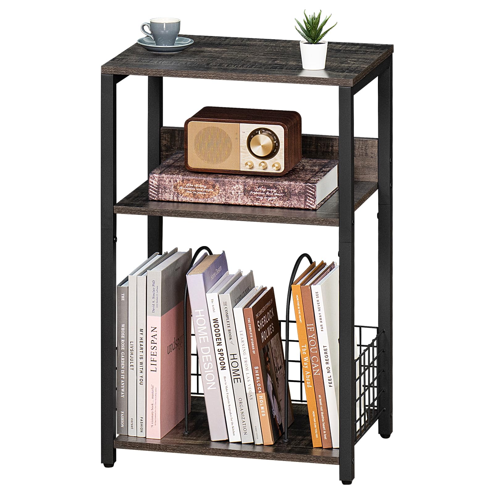 LELELINKY Farmhouse End Table,3 Tier Record Player Stand with Storage ...