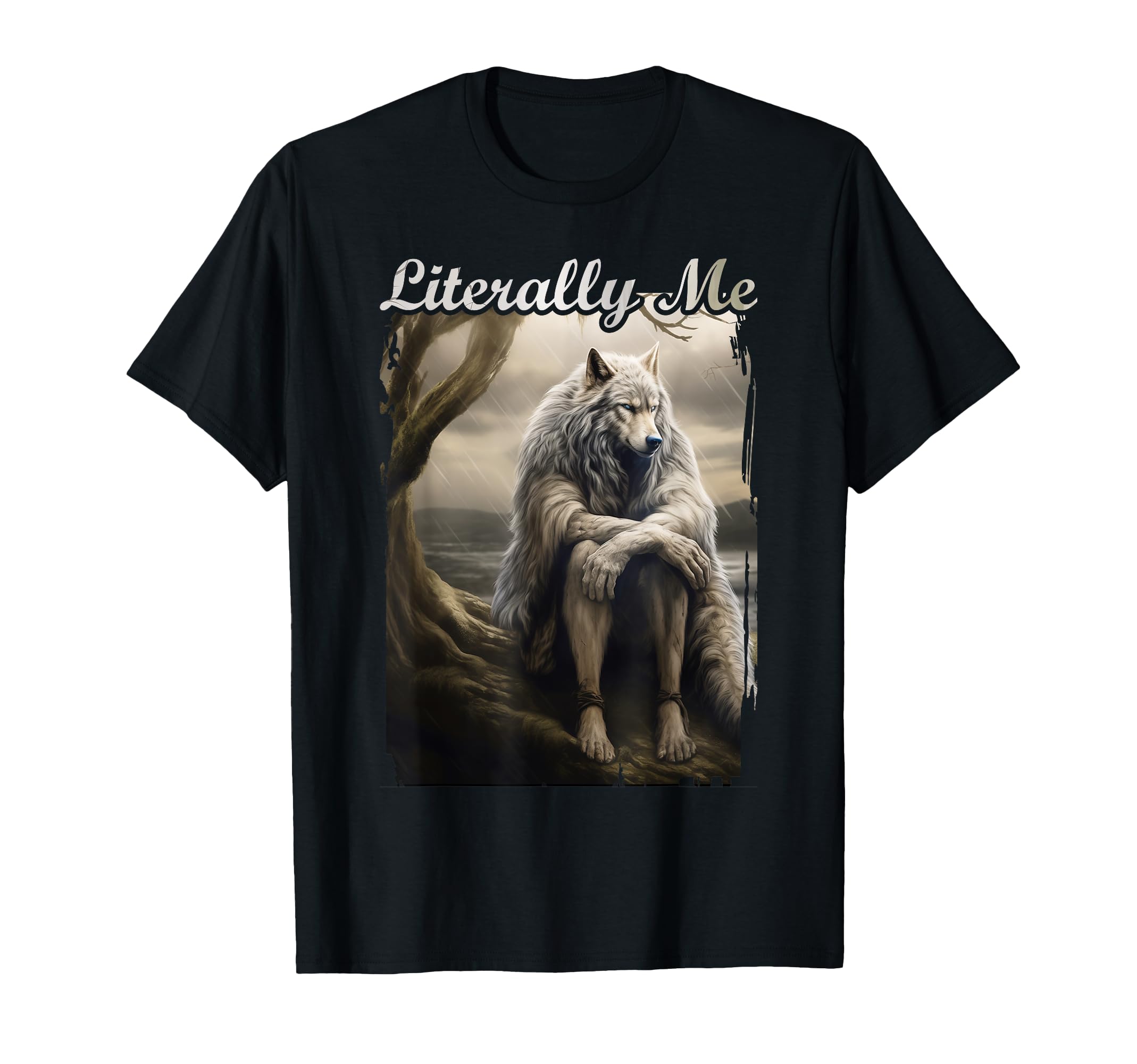 Amazon.com: Funny Sitting Lone Wolf Literally Me Meme For Men Women T ...