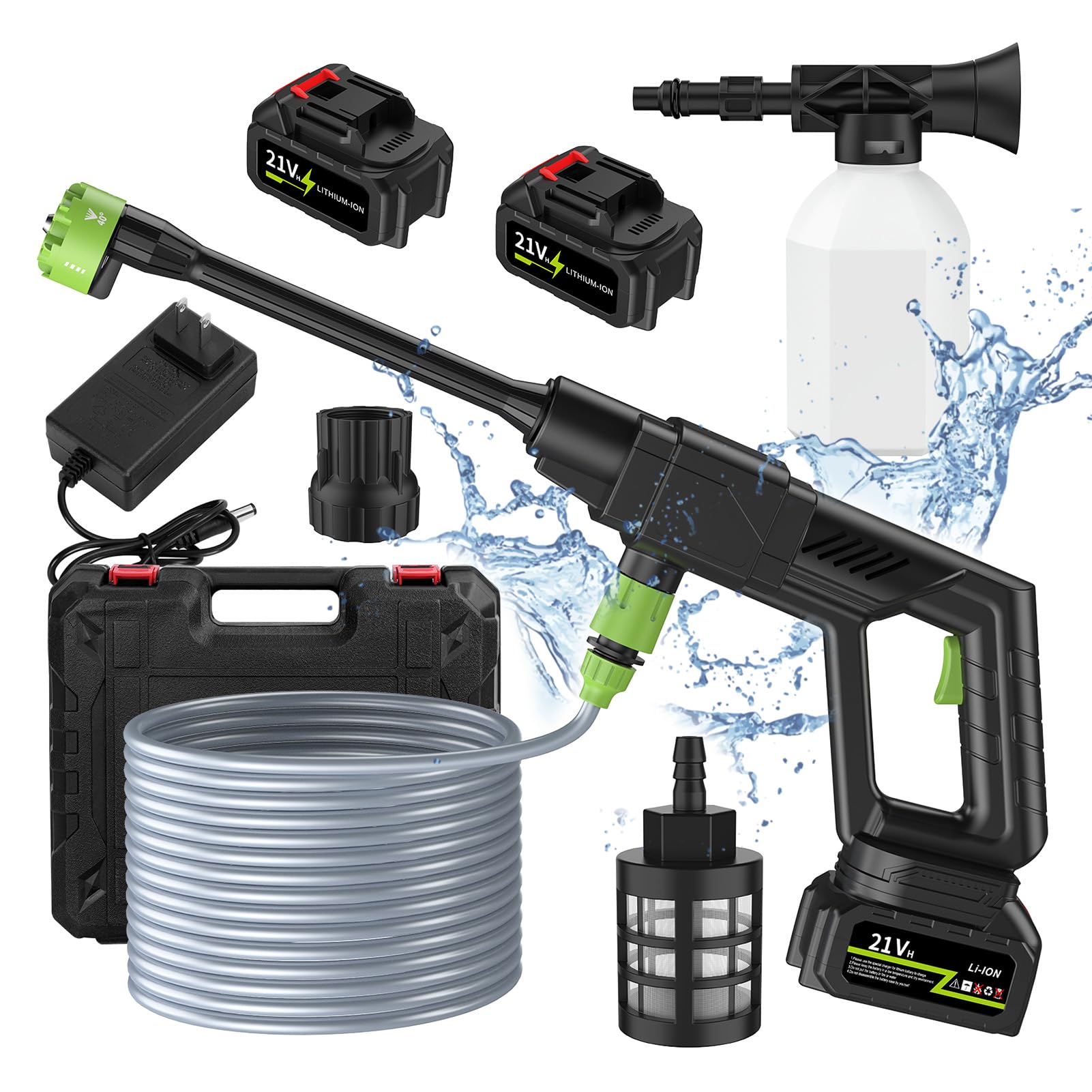 Altsuceser Cordless Pressure Washer 500PSI Portable Power Washer with 6 ...