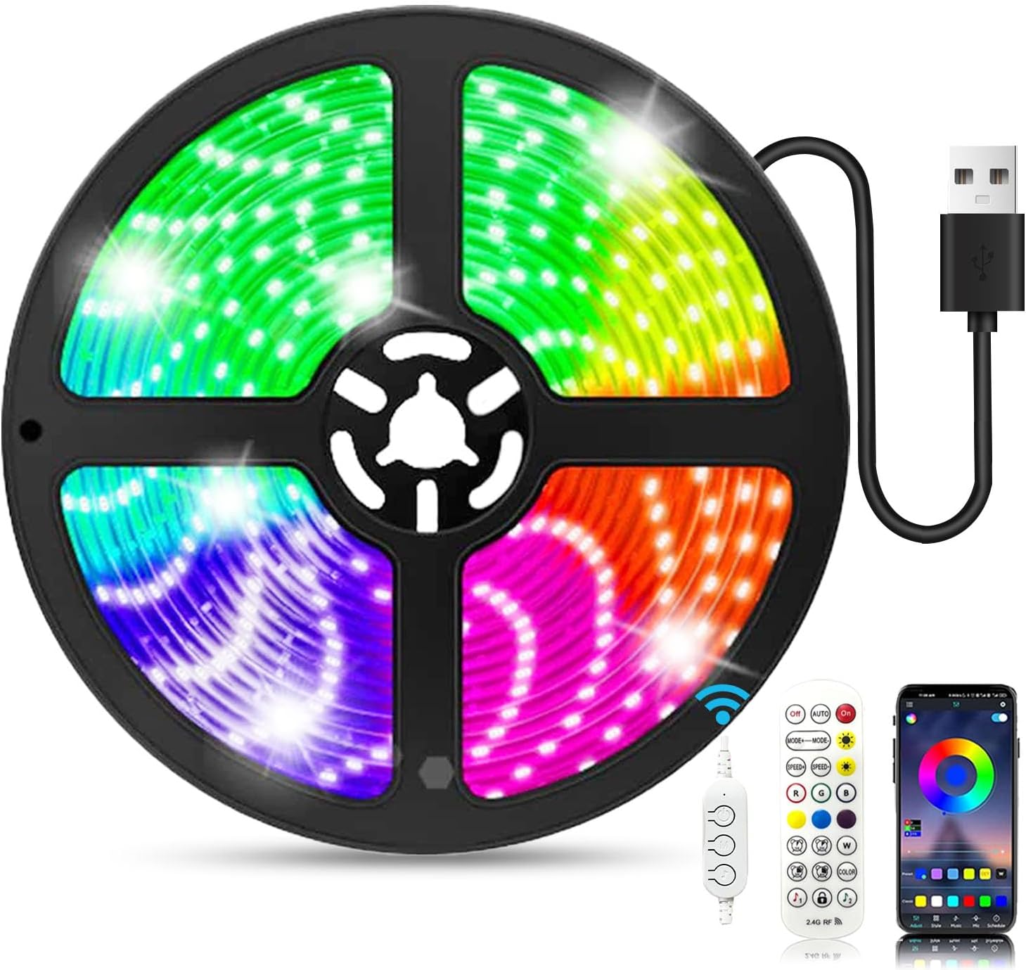 SHINELINE LED Strip 5M, LED Streifen mit Fernbedienung,RGB 5050 LED ...