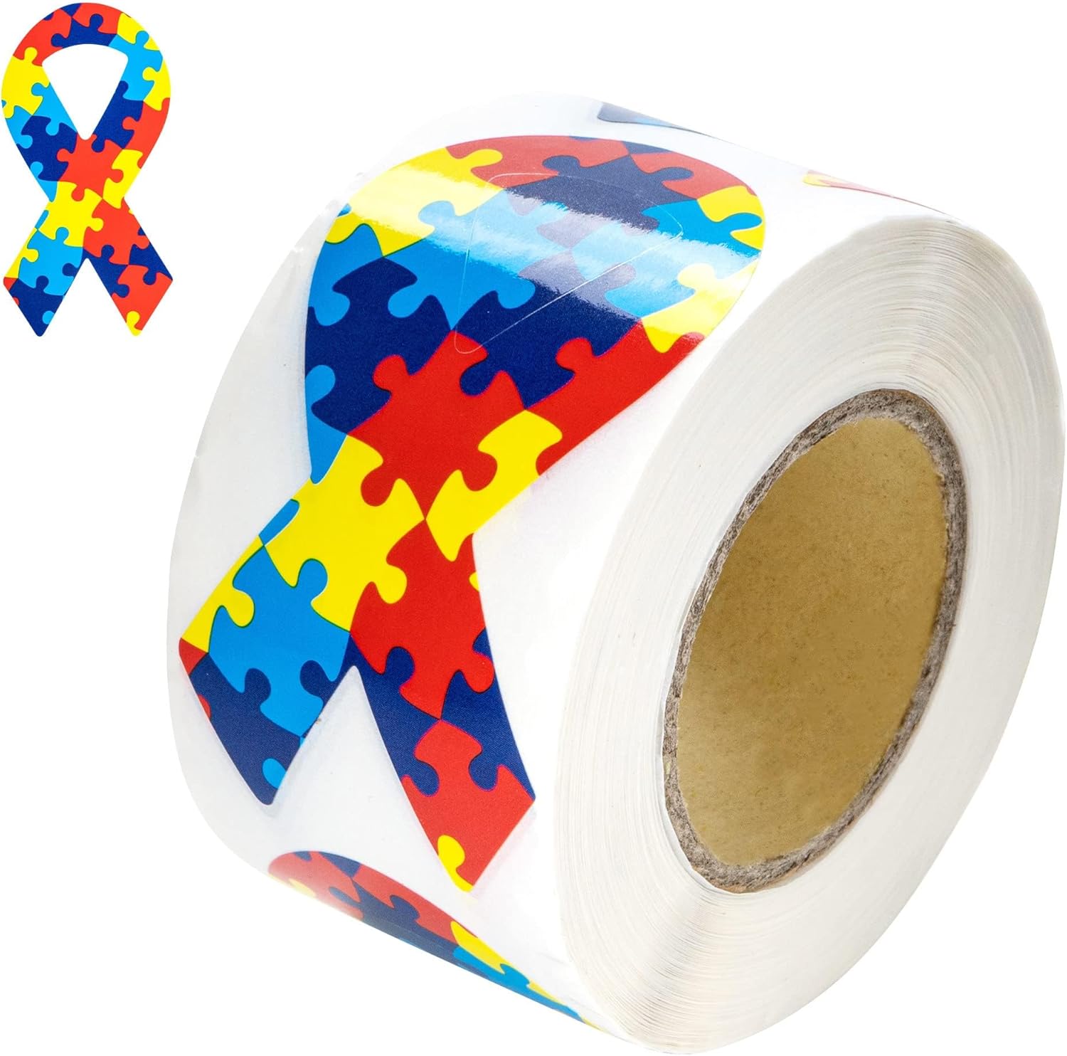 Amazon.com: 250 Small Autism Ribbon Stickers with Puzzle Pattern - Roll ...