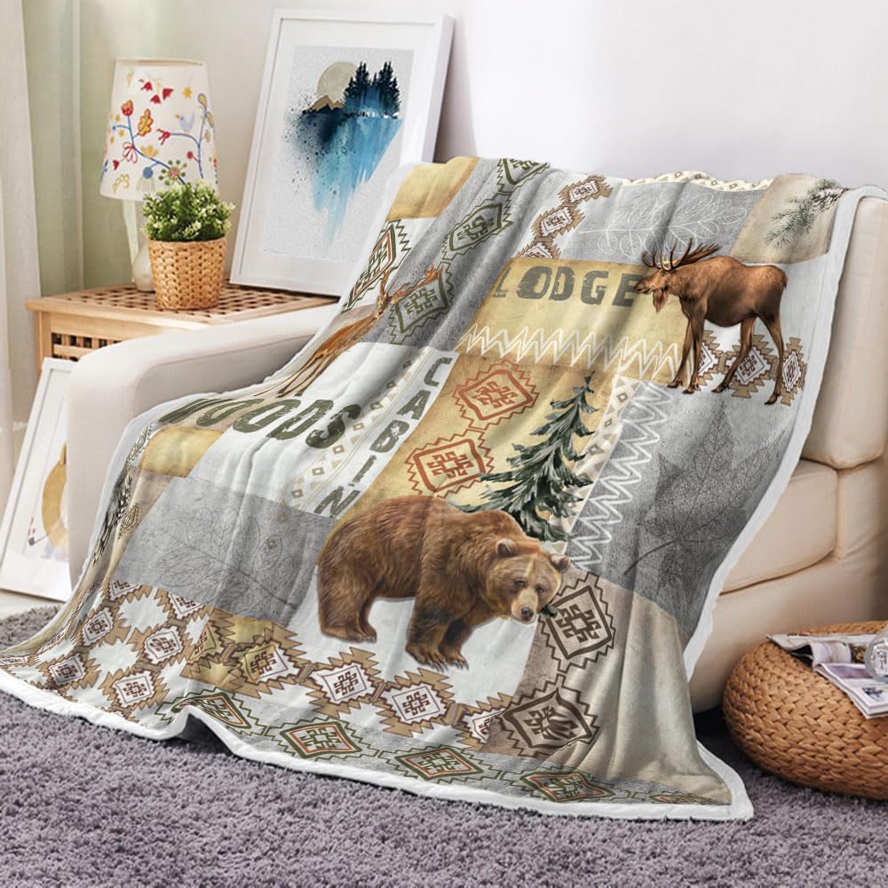Amazon.com: Rustic Throw Blankets GIFS,Bear Deer elk Moose Green Forest ...