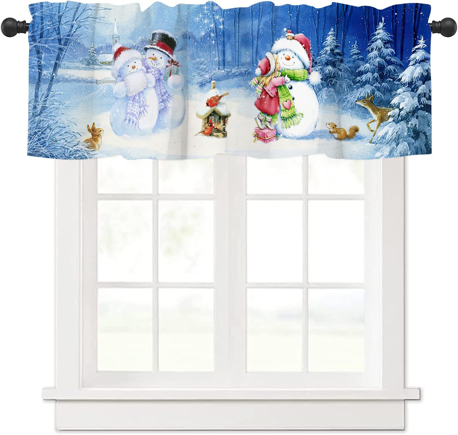 Amazon.com: Christmas Snowman Valances Windows Curtain Red Cardinal ...