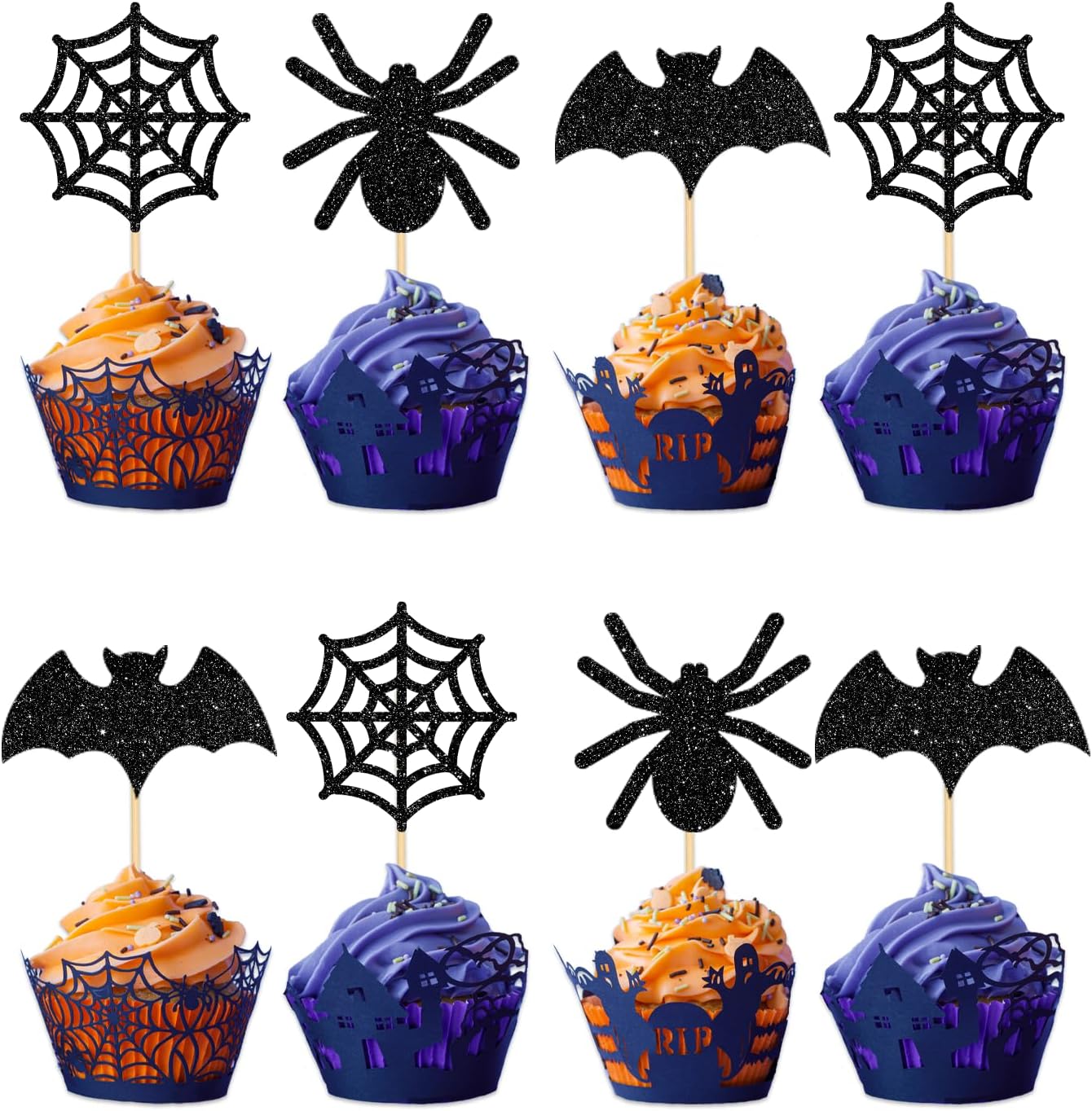 Amazon.com: ShuanQ Halloween Cupcake Toppers - Bat Spider Cupcake Picks ...