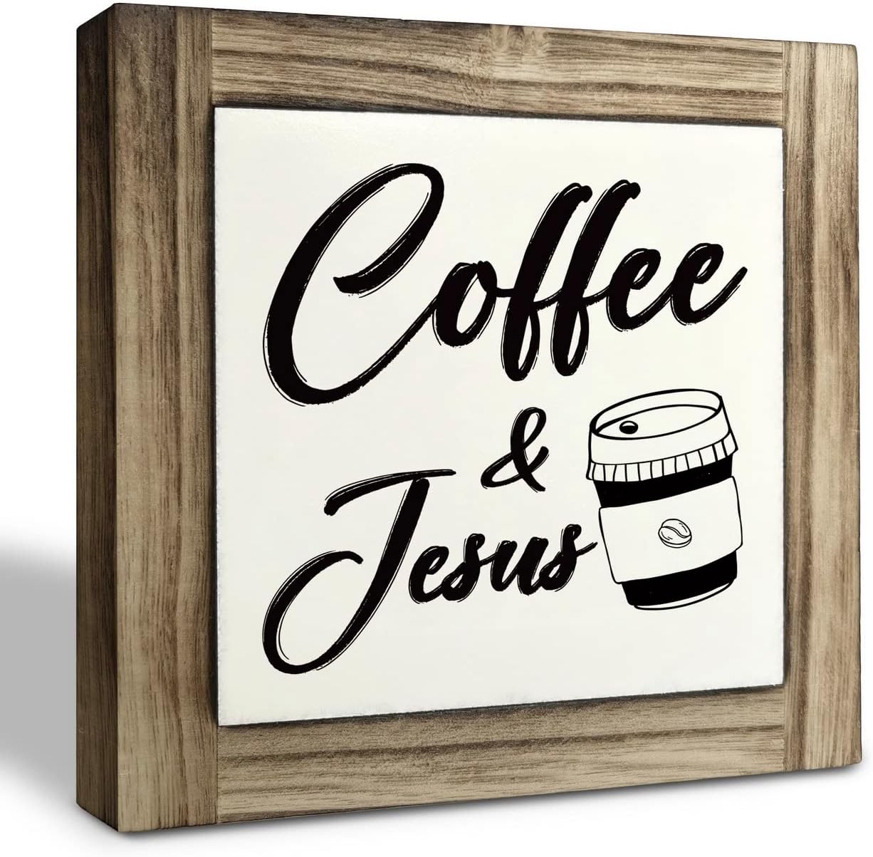 Amazon.com: Coffee Wood Plaque Sign, Coffee & Jesus, Box Wood Plaques ...