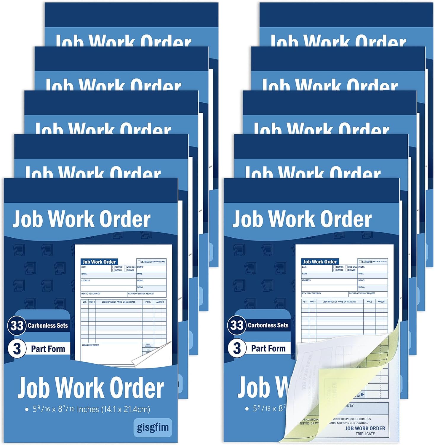 Amazon.com : gisgfim 10 Pads Job Work Order Book 3 Part Carbonless ...