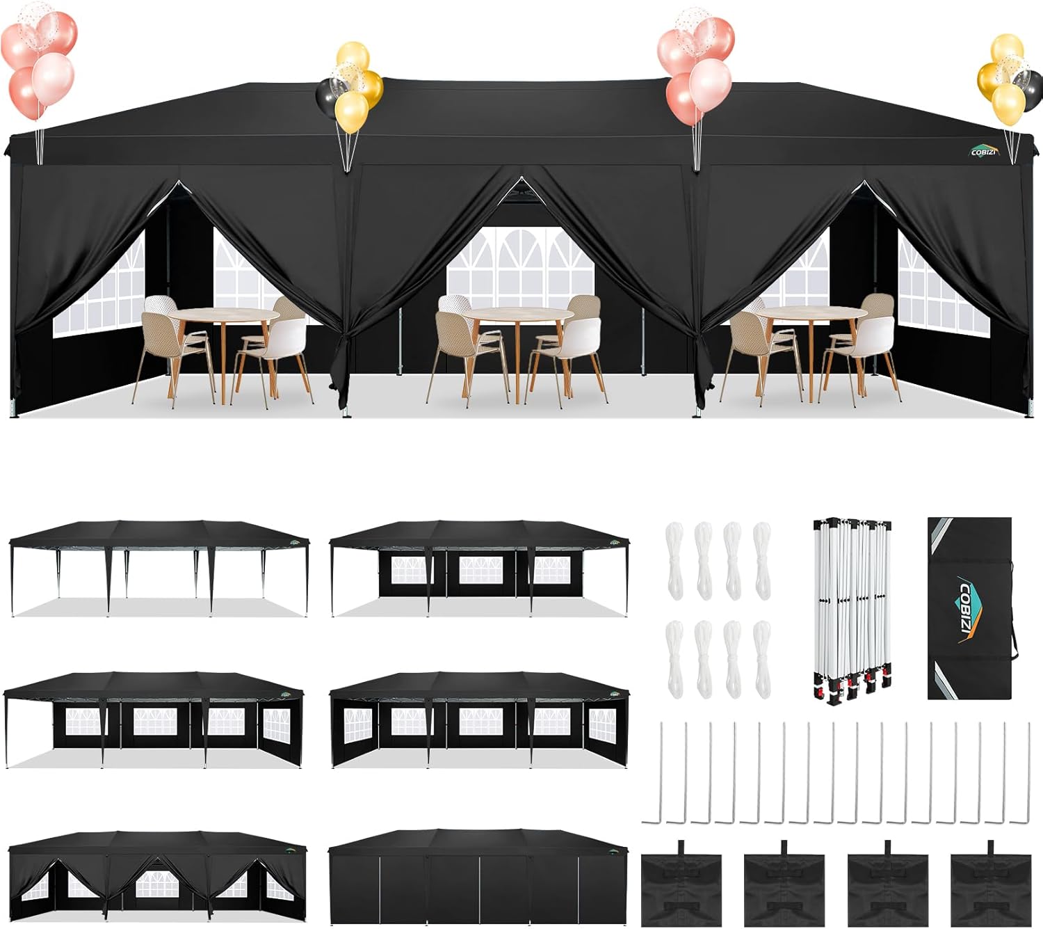 Amazon.com : COBIZI 10x30 Pop Up Canopy Tent for Parties with 8 ...