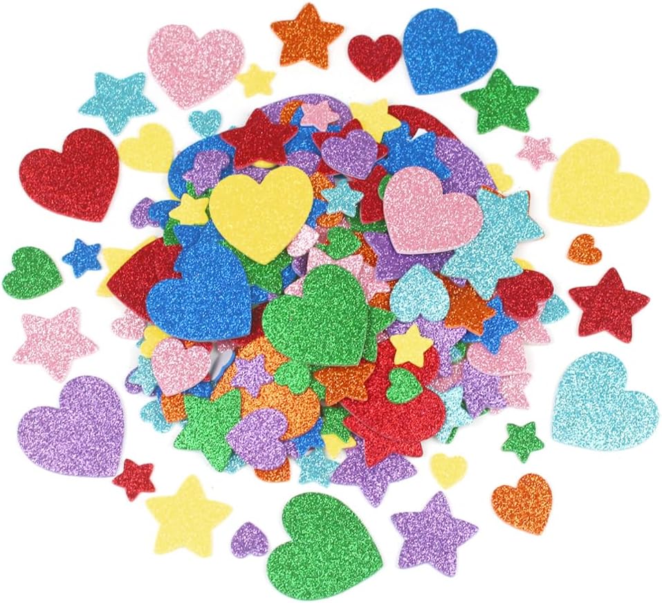 Amazon.com: HSONAIGEE 320 Pieces Glitter Foam Heart Star Stickers ...