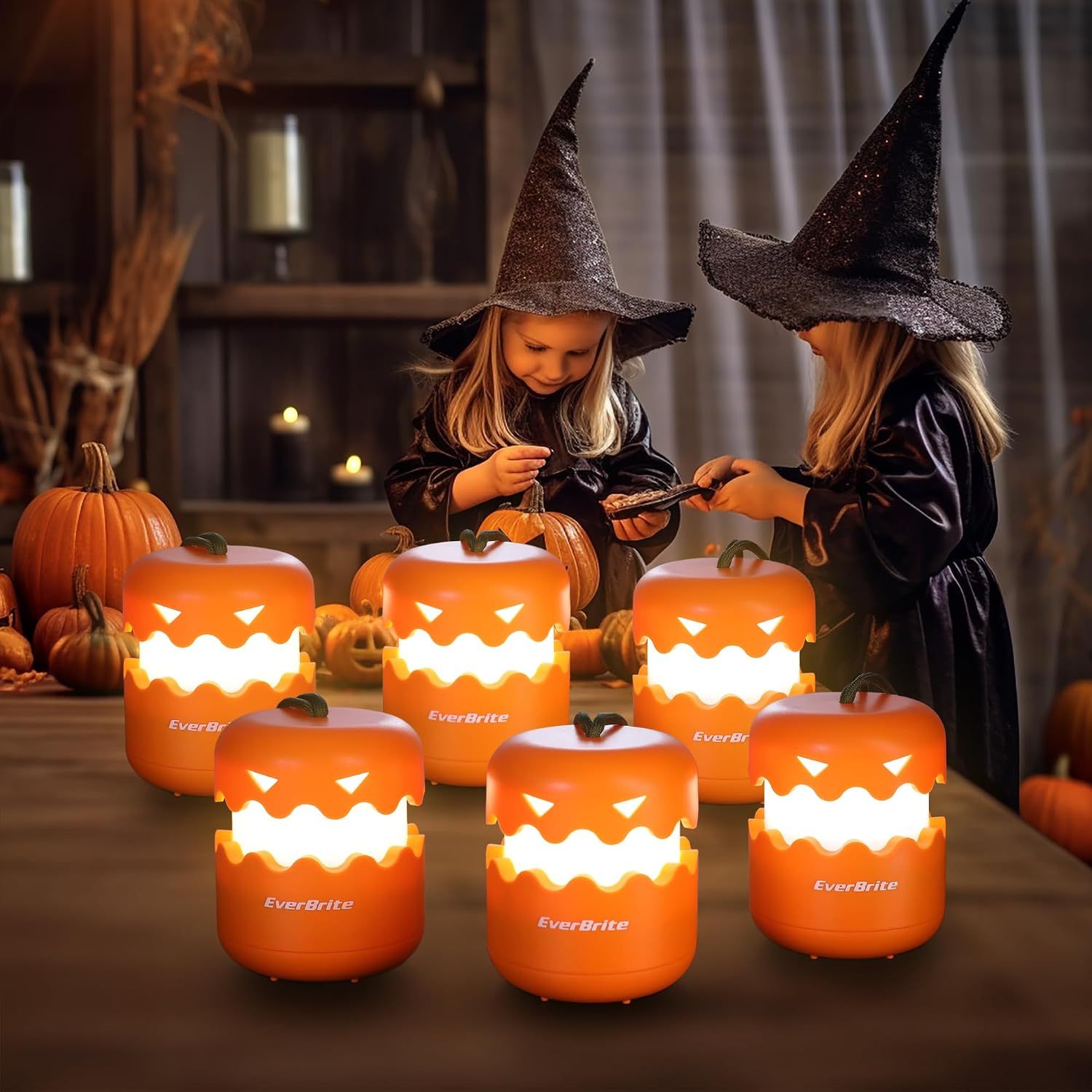 Amazon.com : EverBrite 6 Pack Halloween Pumpkin Lantern, Collapsible ...