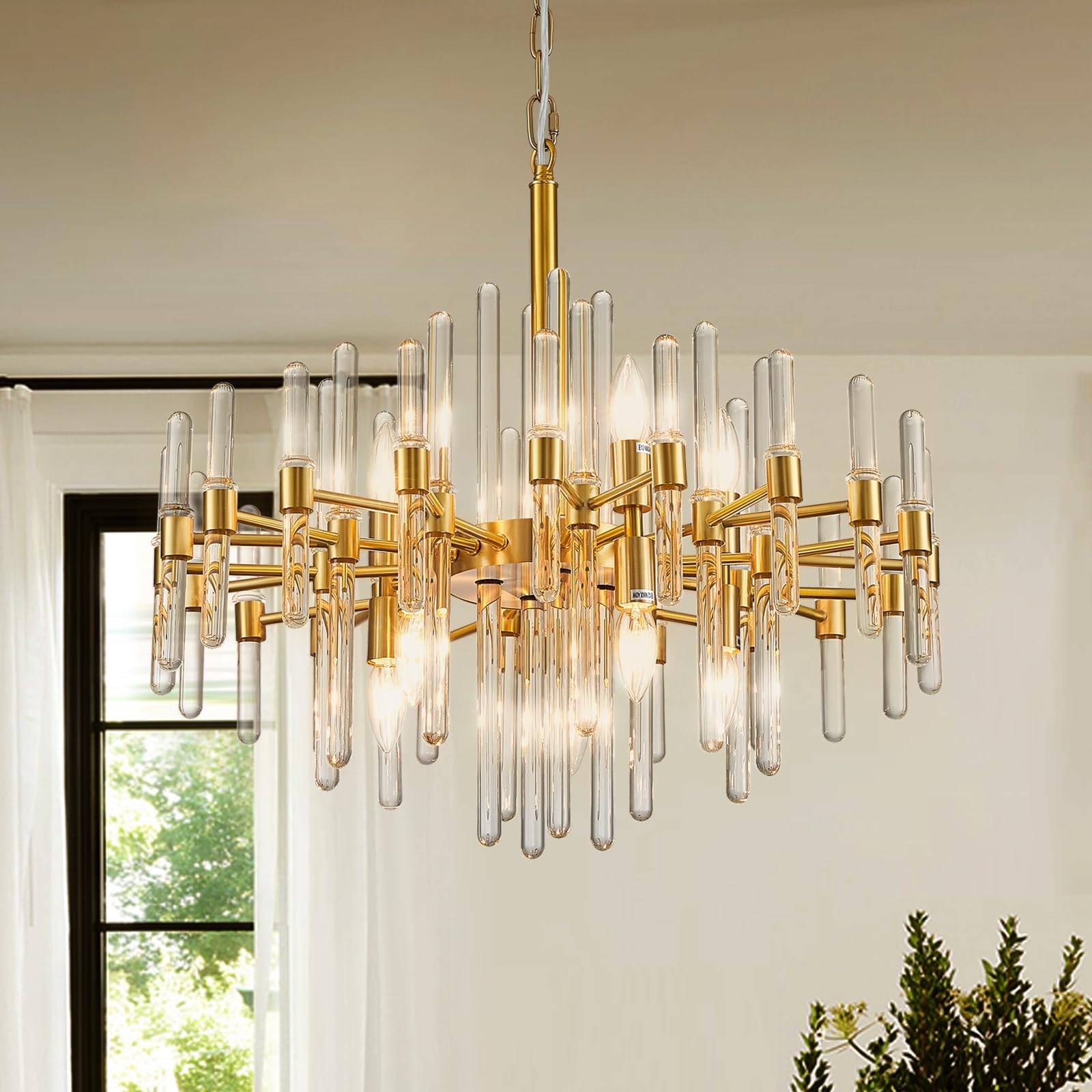 Siljoy Gold Chandeliers Ceiling Lights, Golden Light Shade Glass Metal ...