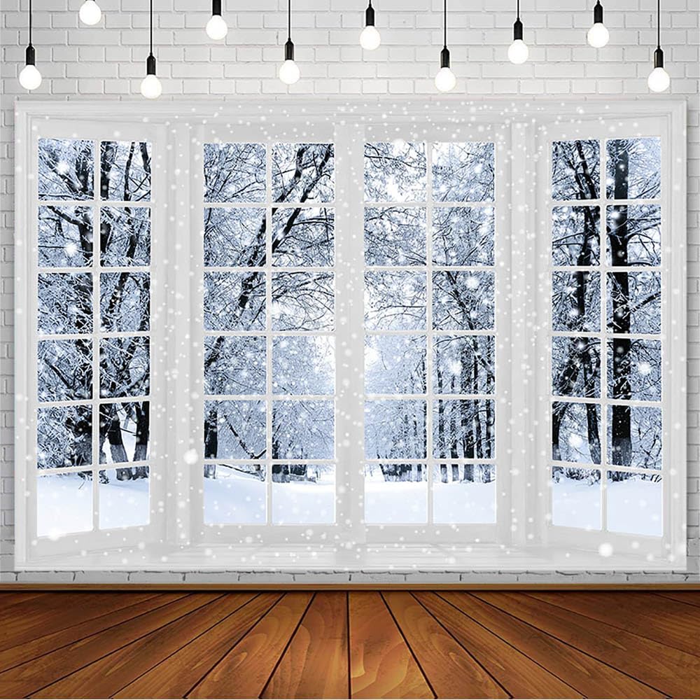 Christmas Window Photo Backdrop 10x10ft Winter Backdrop - Snowy ...