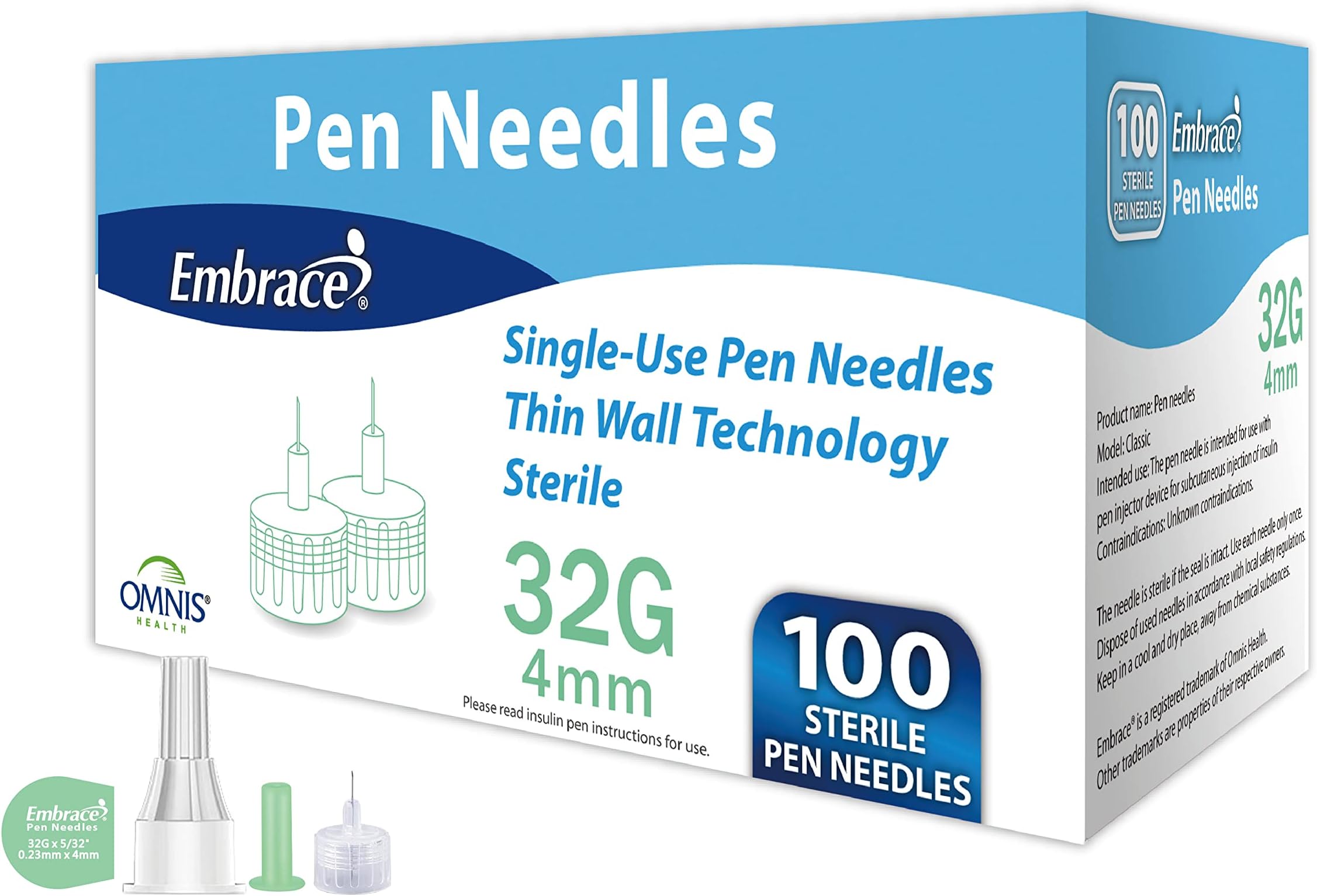 Amazon.com: Embrace Insulin Pen Needles (32G 4mm) : Health & Household