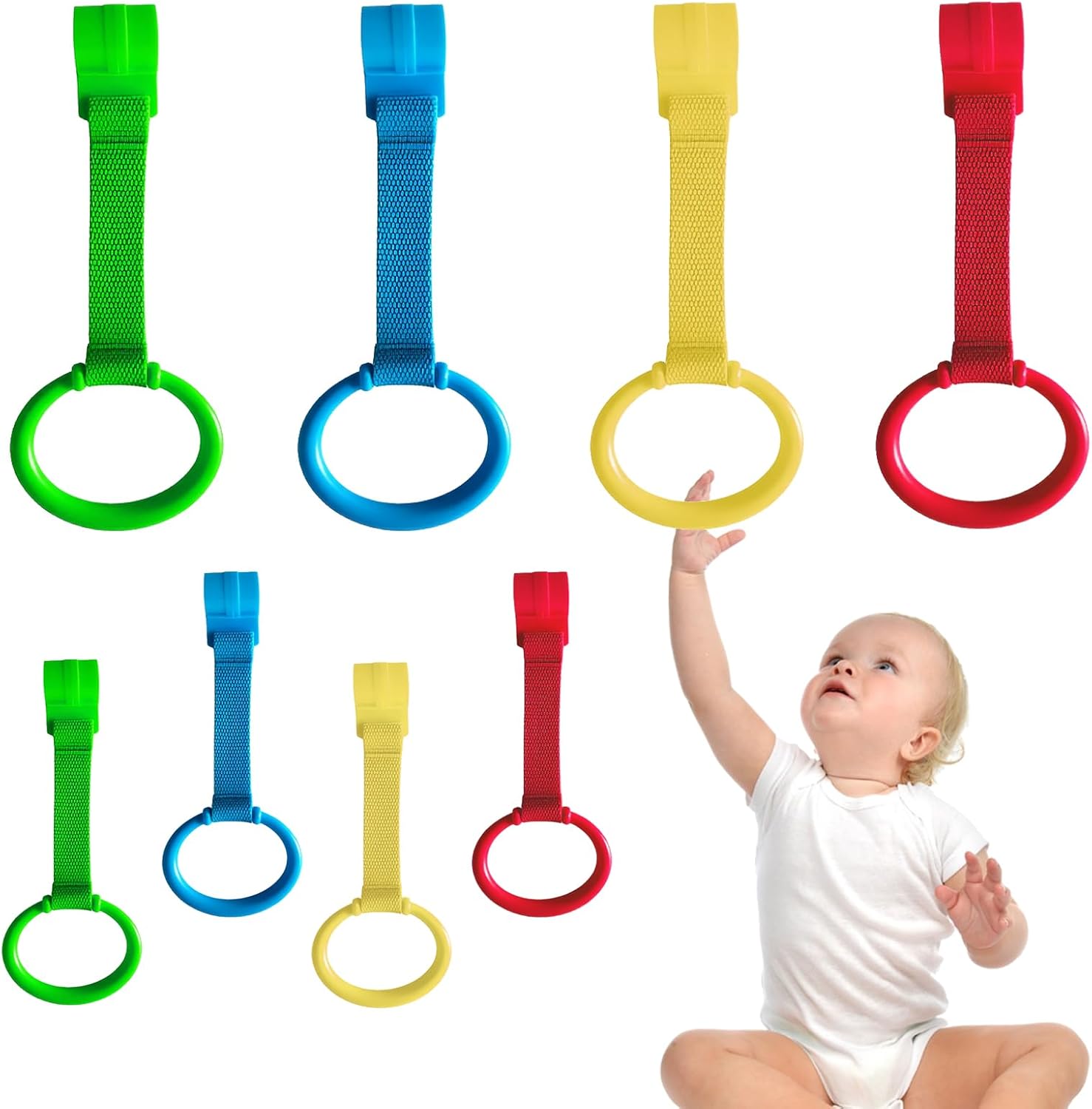 Amazon.com : feehope 8Pcs Playpen Pull Up Rings, Plastic Adjustable ...
