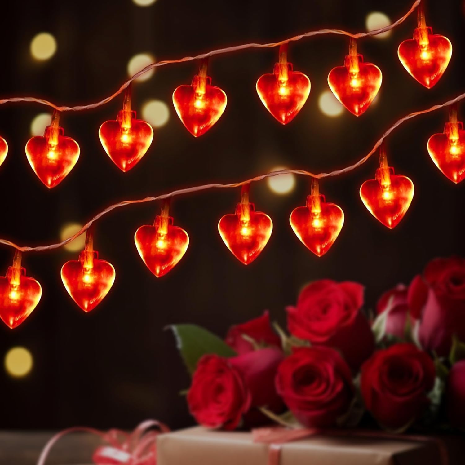 10ft 20 LED Heart Shaped String Lights, LED Fairy Lights Hearts ...
