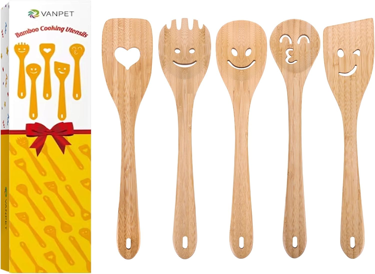 Amazon.com: Wooden Cooking Utensil Set, Cute Spatula Set, Funny Bamboo ...