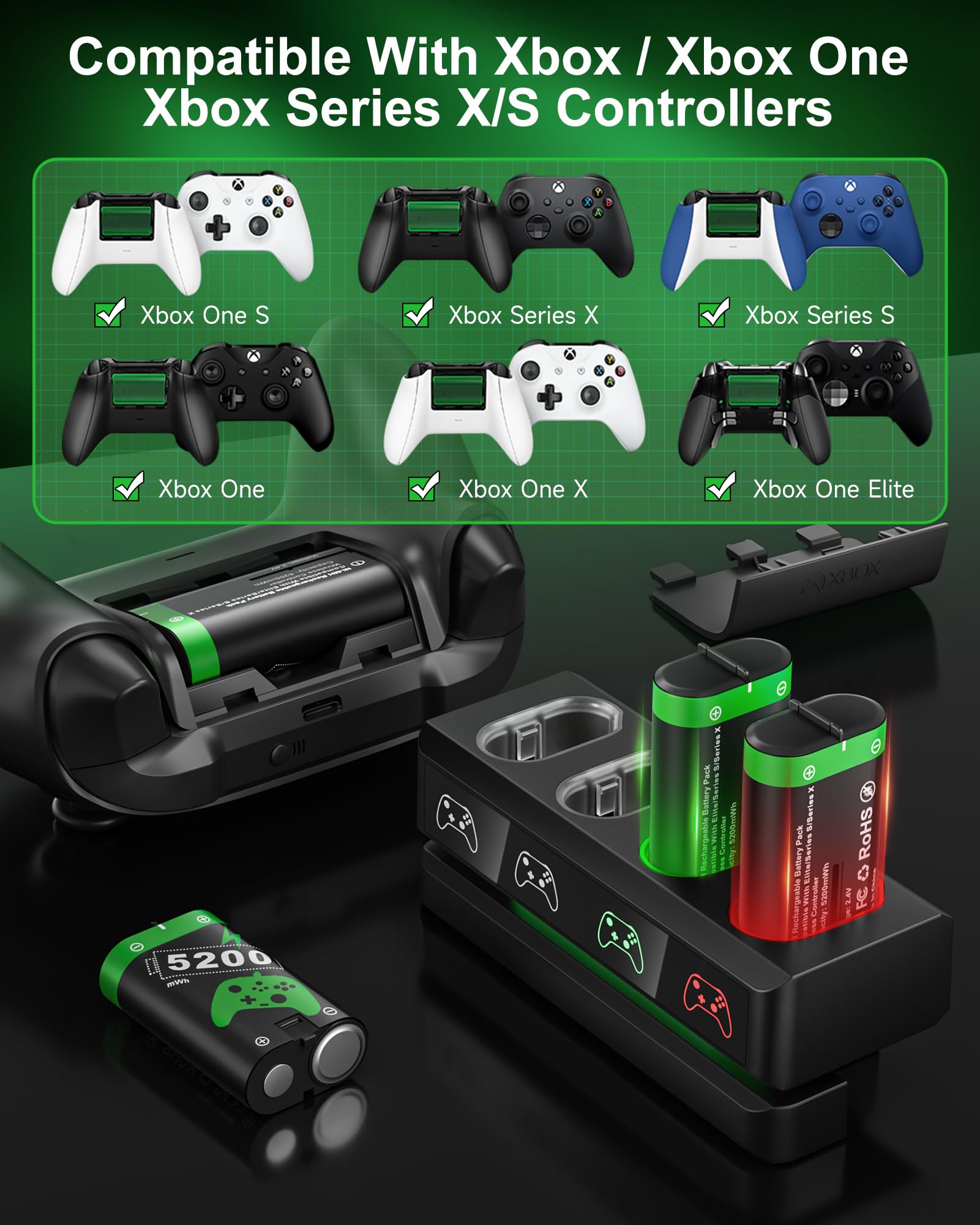 Xbox Battery Pack Rechargeable 4 Xbox Controller Battery Packs With ...