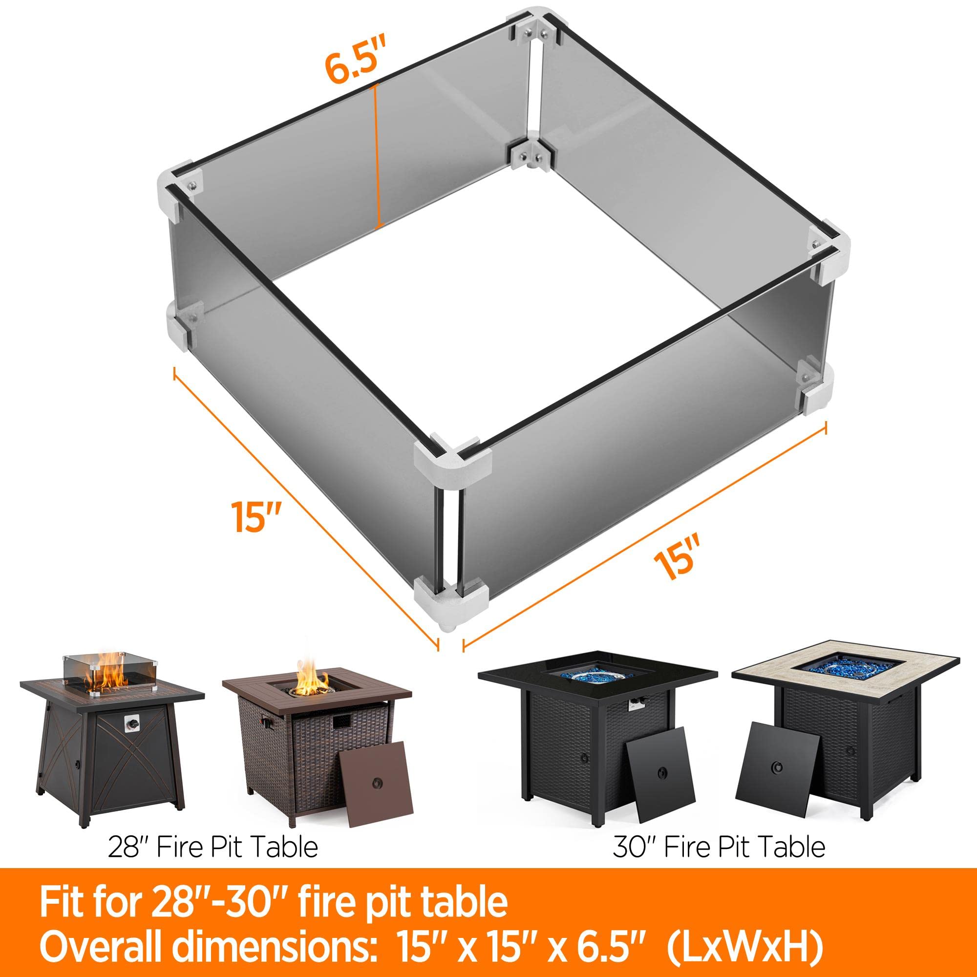 Snapklik.com : Yaheetech Fire Pit Wind Guard, Tempered Glass Wind ...