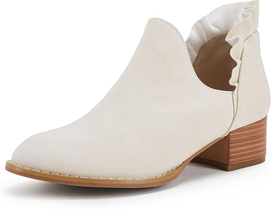 Amazon.com | FISACE Womens Ruffled Ankle Boots V Cut Out Pointed Toe ...