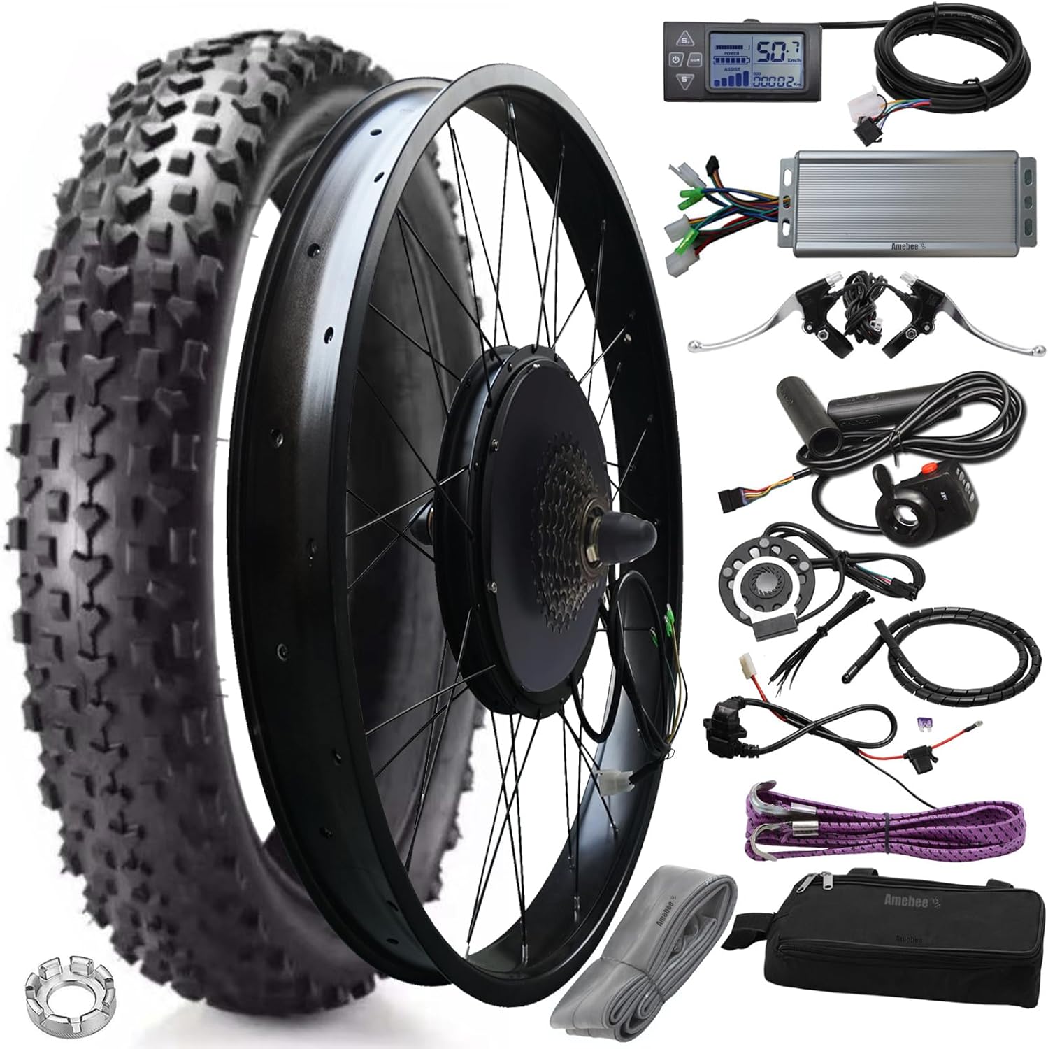 Amazon.com : E-Bike Rear Wheel Fat Tire 4in Conversion Kit 26in Back ...