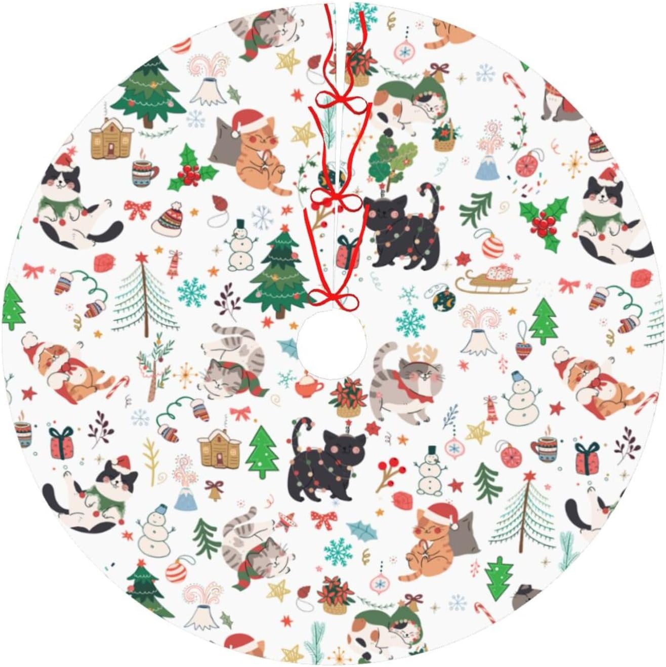 Amazon.com: UGTEWXU Cute Cats Christmas Tree Skirt 36" Animal Tree ...