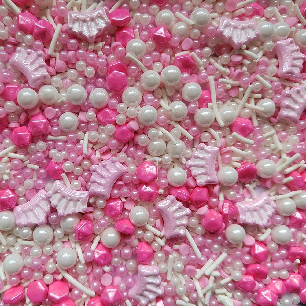 Amazon.com: Edible Pink Crown Pearl Sugar Sprinkles Candy Mix Size ...
