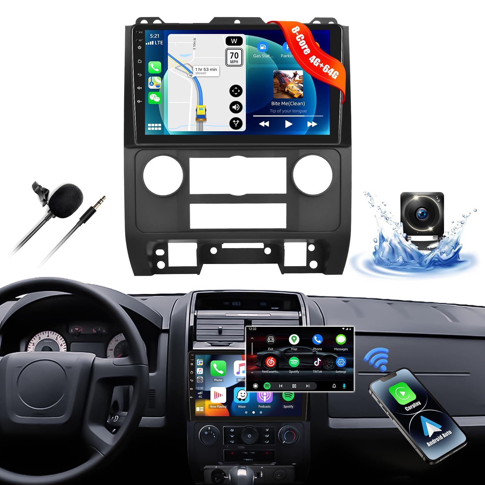 Amazon.com: 4G+64G 8-Core Car Radio Stereo for Ford Escape/Mazda ...