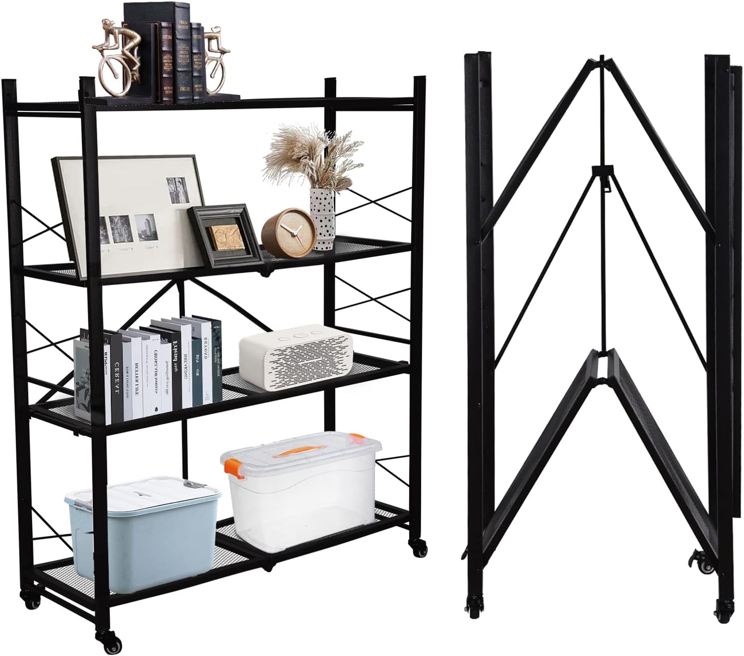 Amazon.com: Grezone Foldable Shelves 4 Tier Storage Shelving Unit with ...
