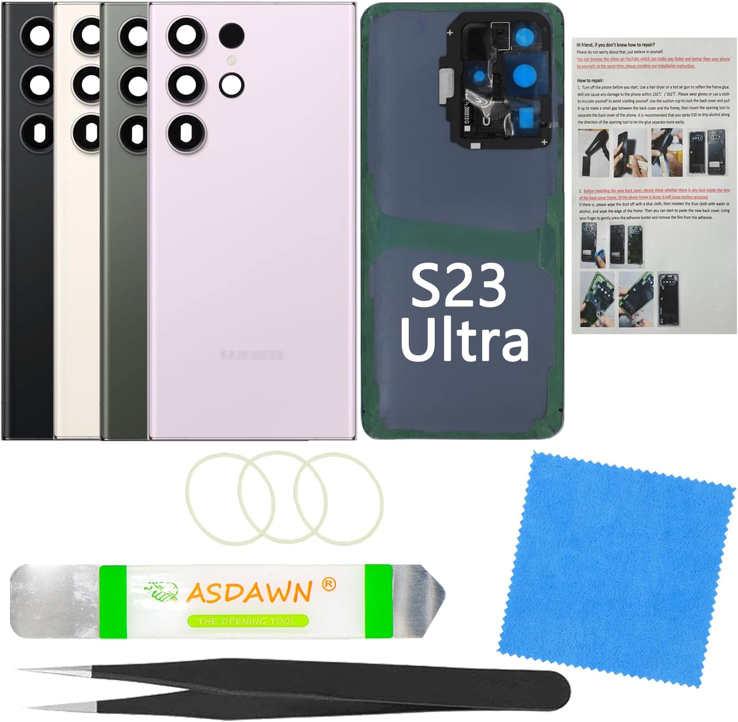 Amazon.com: Galaxy S23 Ultra Back Glass Cover Housing Door Replacement ...