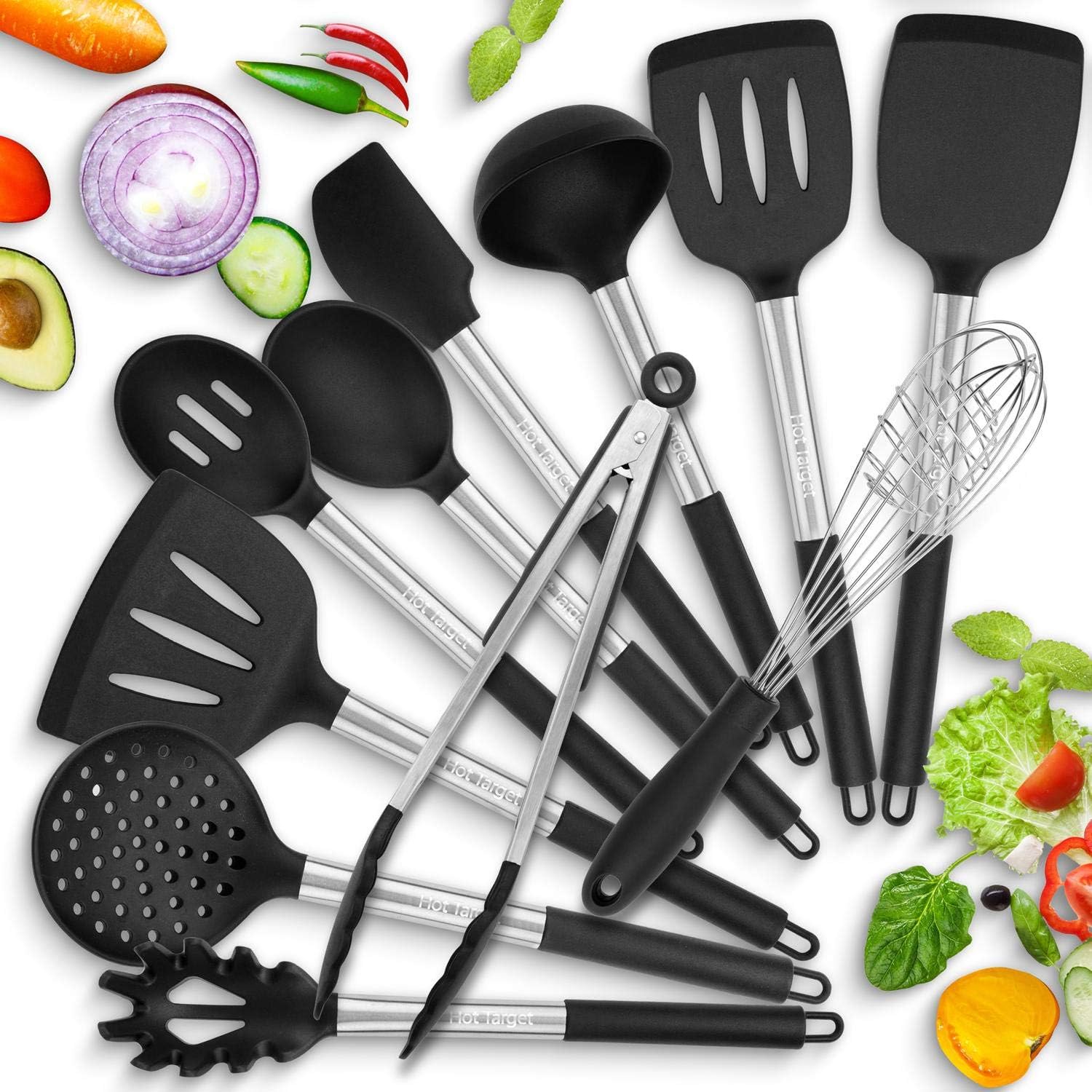 Amazon.com: Hot Target Silicone Cooking Utensils Set | New Stainless ...