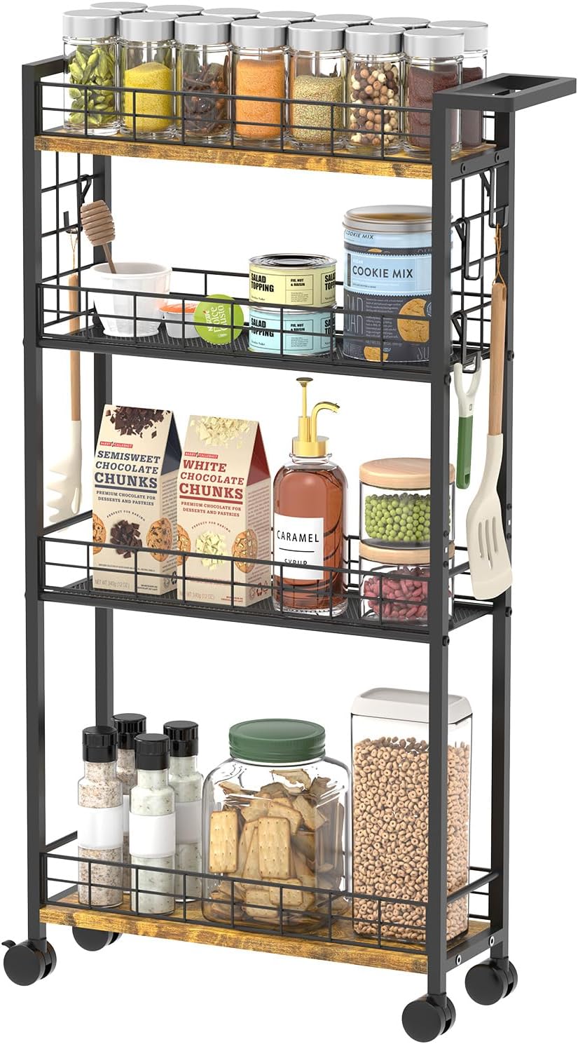 Amazon.com: iDavosic.ly 4 Tier Slim Storage Cart, Rolling Narrow ...