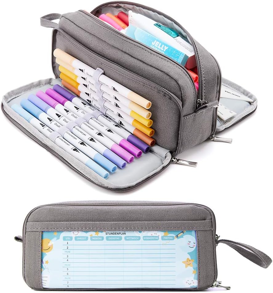 KALIDI Canvas etui grote capaciteit met 3 compartimenten grote ...