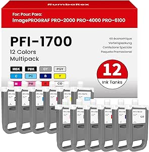 Amazon.com: PFI-1700 Pigment Ink Tank 700ml 12-Pack (MBK BK C M Y R GY B PGY PC PM CO ...