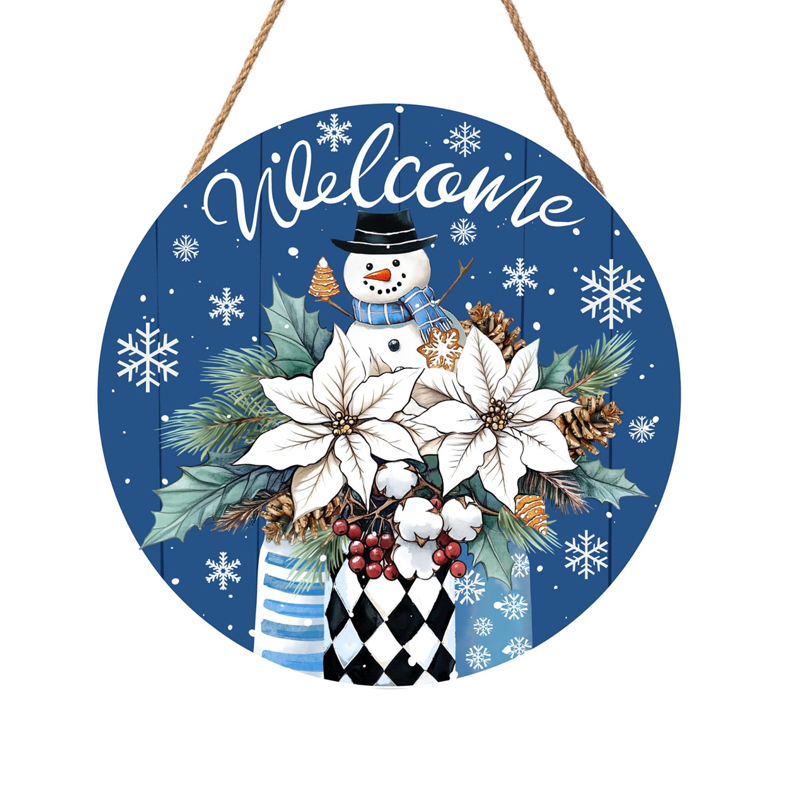 Amazon.com: Welcome Winter Blue Poinsettia Front Door Sign Winter ...
