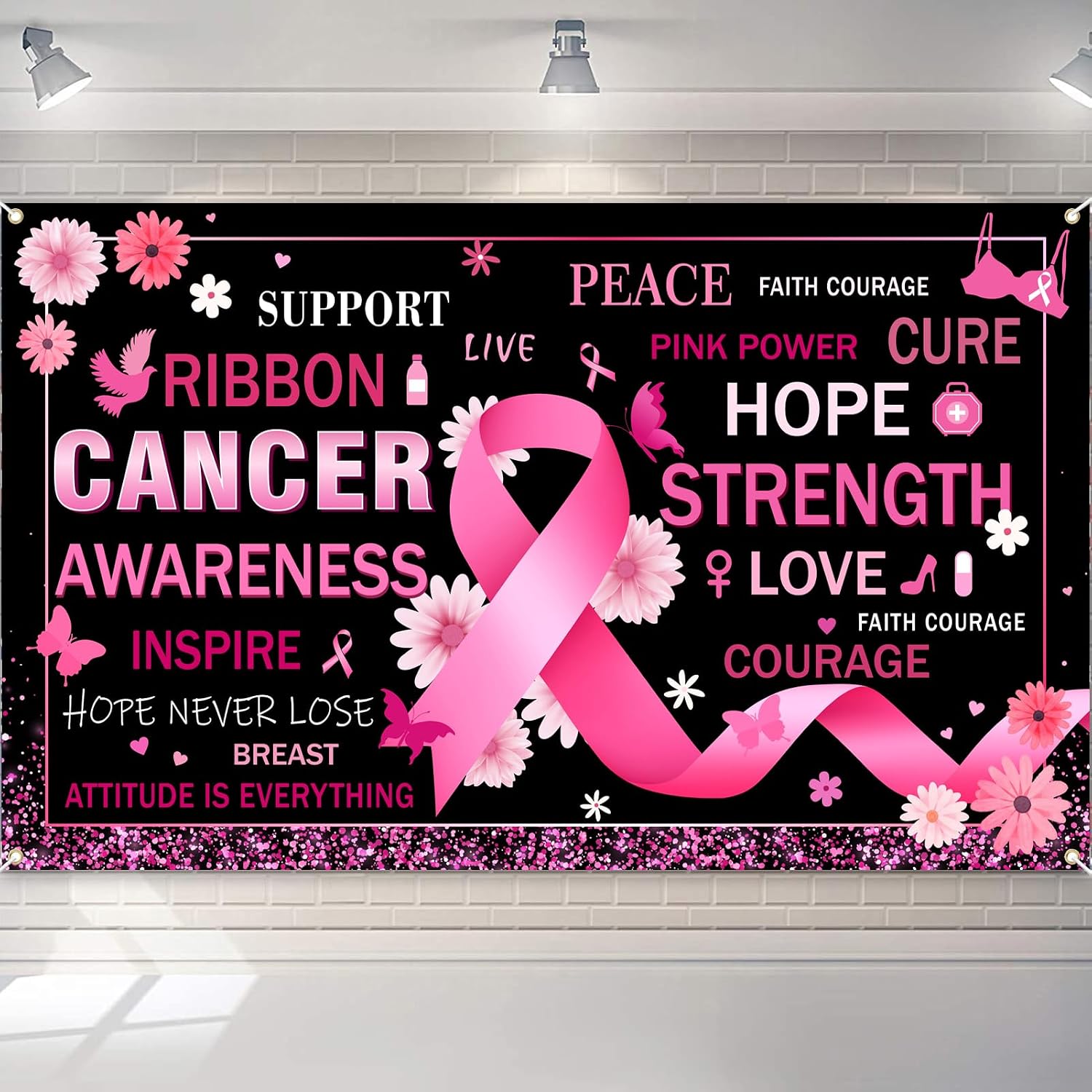 Amazon.com: Breast Cancer Awareness Banner Backdrop, Pink Ribbon Party ...