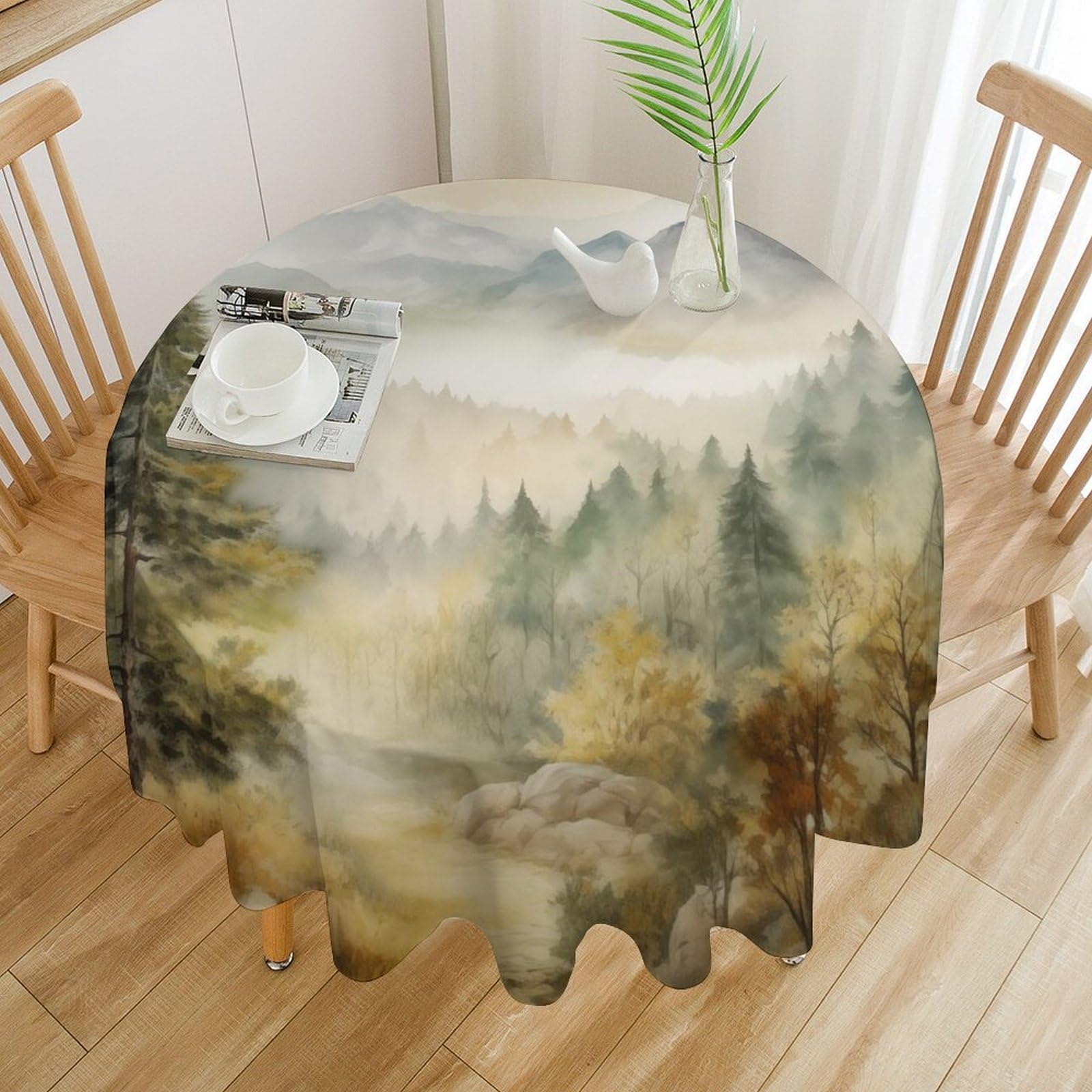 Amazon.com: LOMADIA Forest Waterproof Round Tablecloth, Watercolor ...