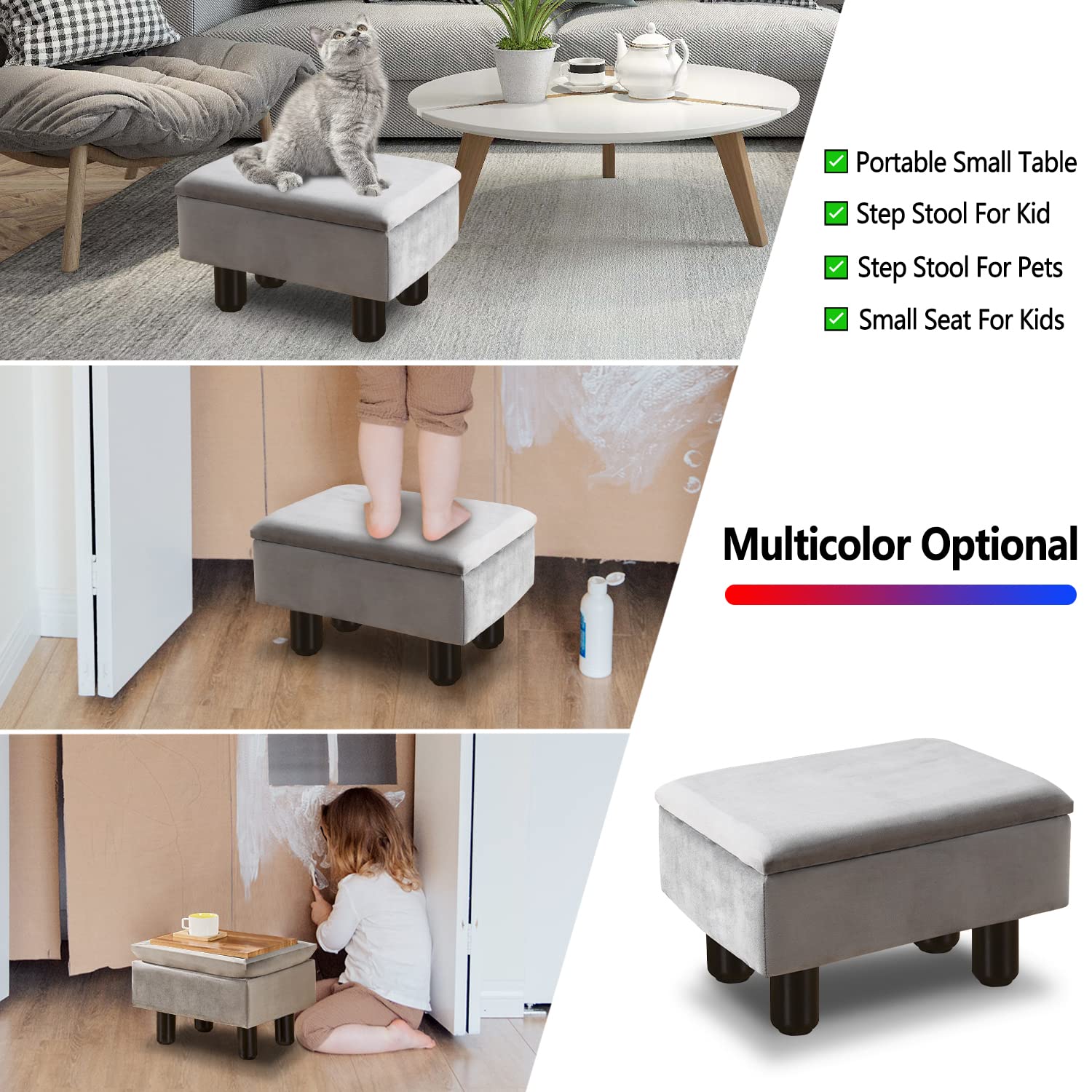 Cpintltr Velvet Footrest Stool Multifunctional Foot Stool Ottomans ...