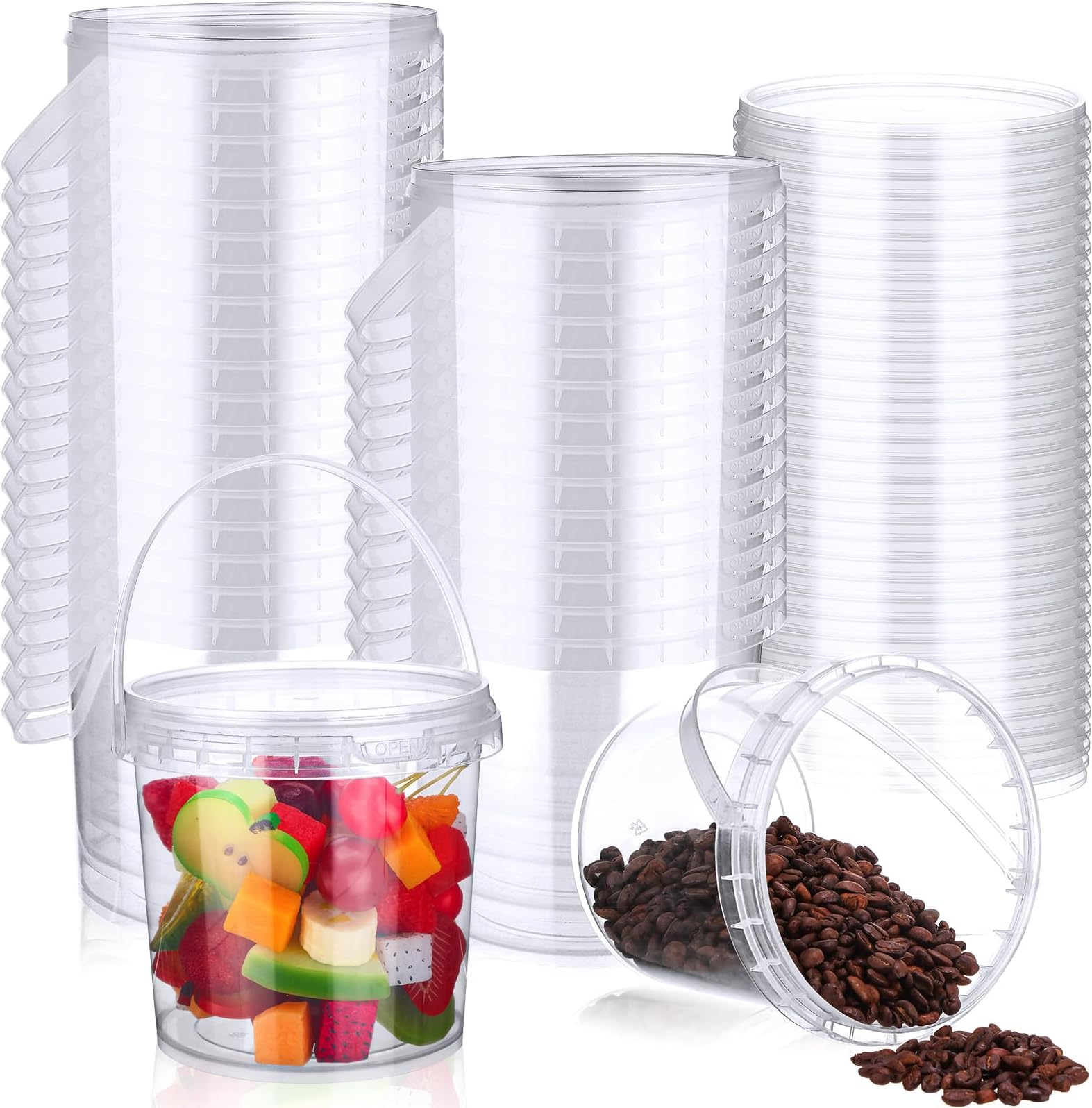 Amazon.com: Mifoci 50 Pcs 32 oz Plastic Clear Bucket with Lid and ...